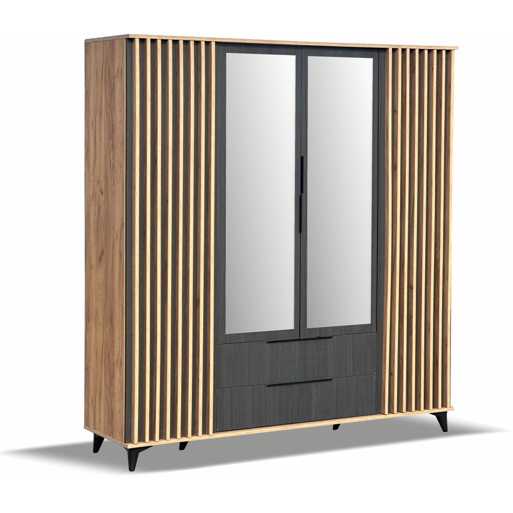 Dormitor cu riflaje Bali, stil modern, Dulap, Pat 160x200, 2 noptiere ...