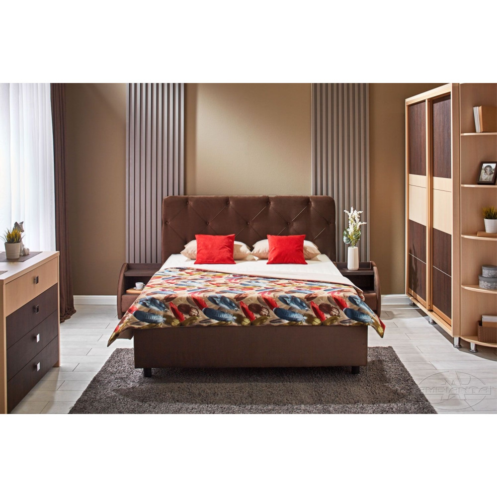 Dormitor Cristal wenge, pat 160x200 cm, dulap usi culisante 2m, comoda ...