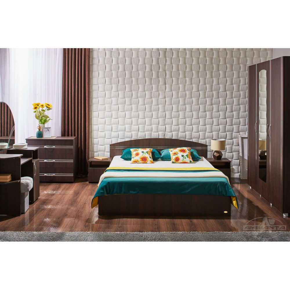 Dormitor Inter Wenge, pat 160x200 cm, dulap cu 3 usi, comoda, 2 noptiere
